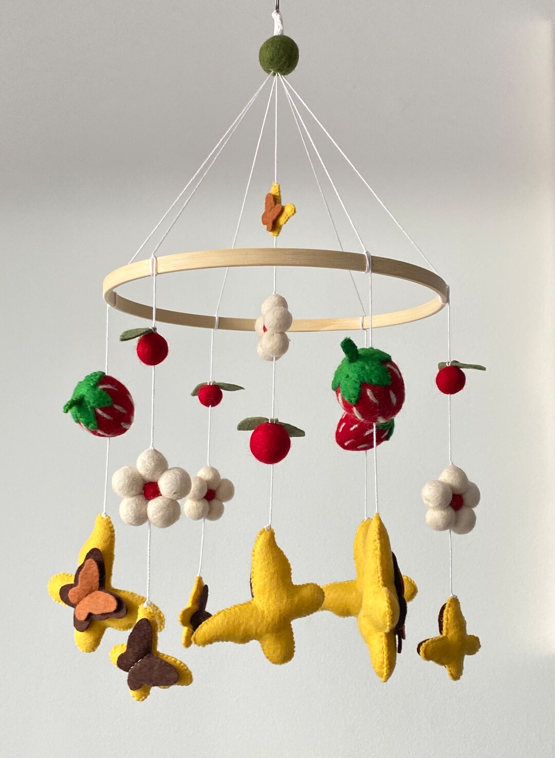 Butterfly Mobile, Felt Baby Mobile Girl, Strawberry Mobile, Floral Baby ...