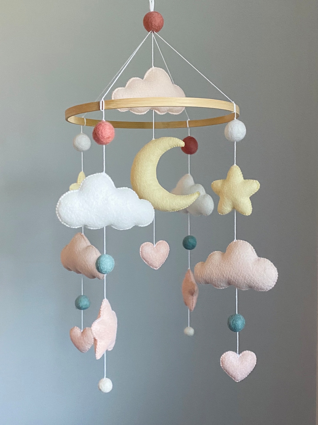 Baby Girl Mobile/ Baby Mobile/ Nursery Star Cloud Mobile/ Handmade ...