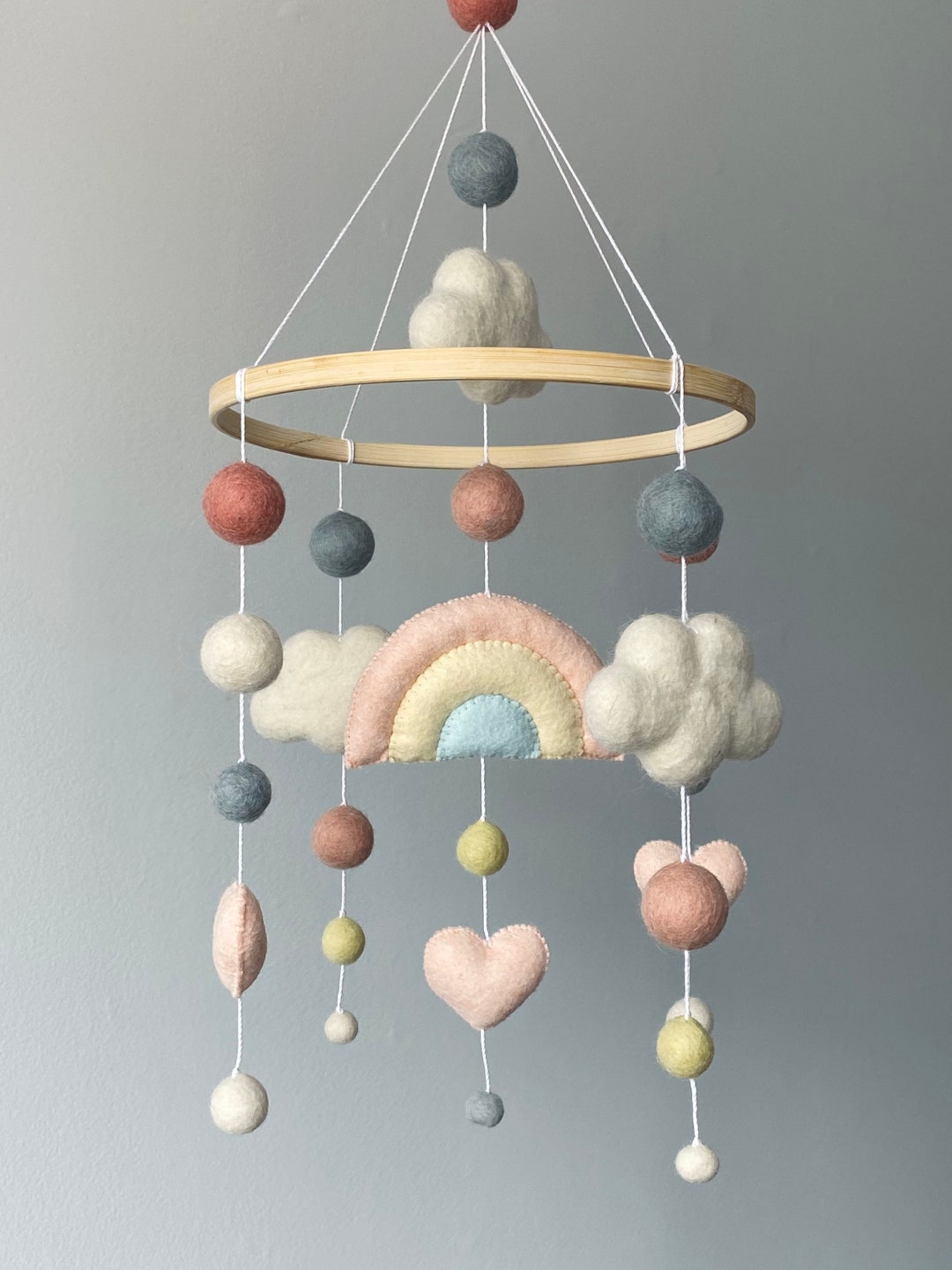 Rainbow Mobile/ Felt Baby Mobile Girl/ Pom Pom Mobile/ Hanging Mobile ...