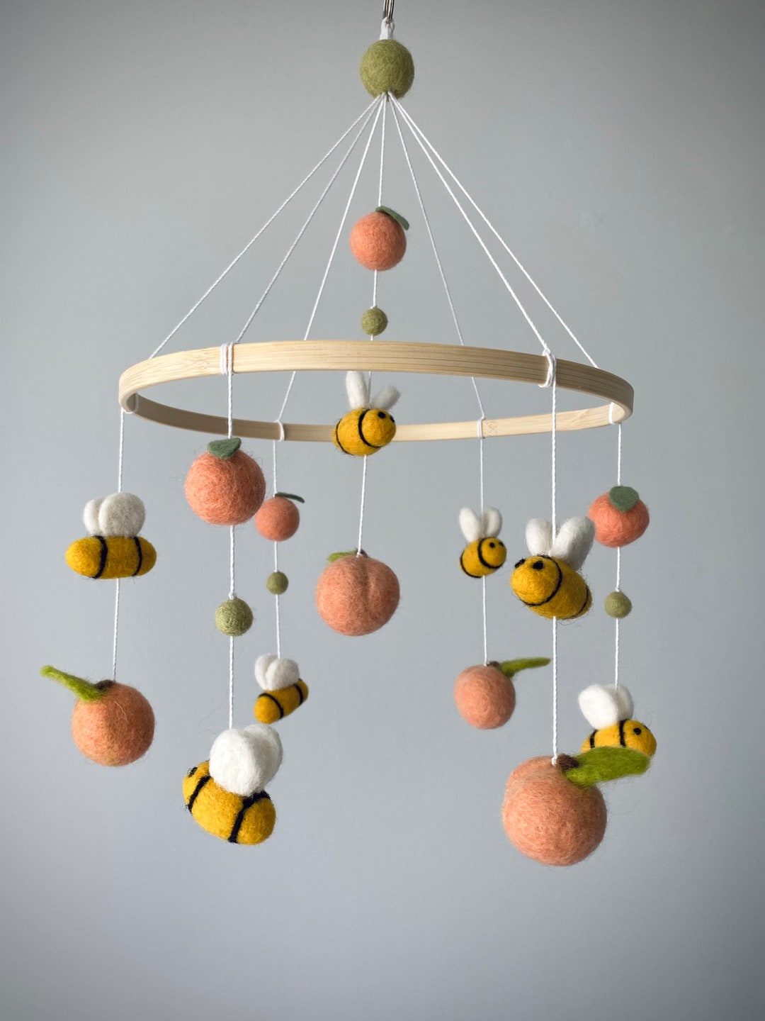Bee Mobile/ Peach Fruit Mobile/ Baby Girl Mobile/ Baby Mobile/ Nursery ...