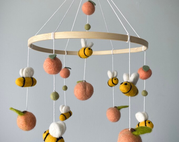 Bee Mobile/ Peach Fruit Mobile/ Baby Girl Mobile/ Baby Mobile/ Nursery ...