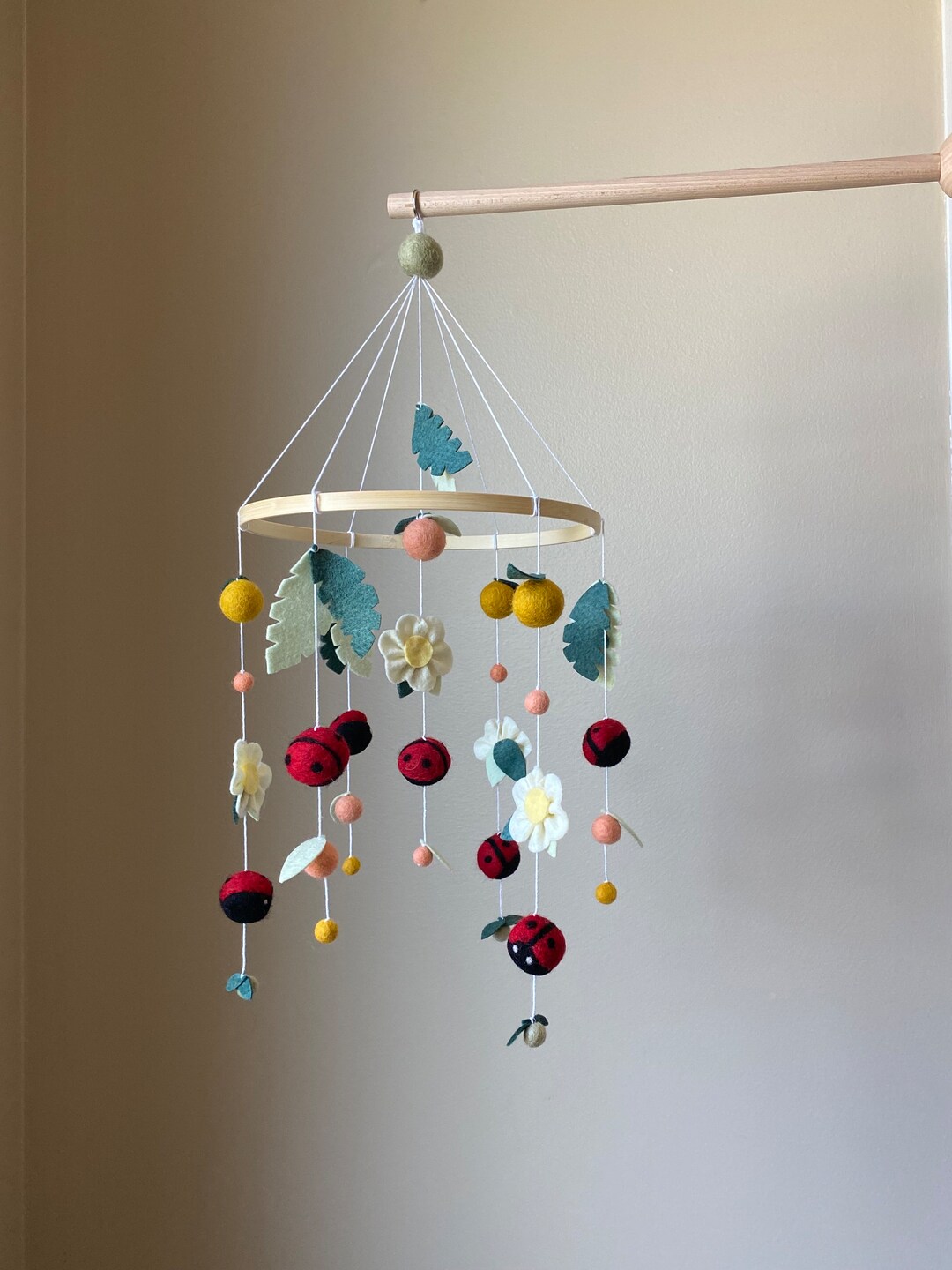 Ladybug Mobile, Handcrafted Felt Baby Mobile: Floral, Woodland, Neutral ...