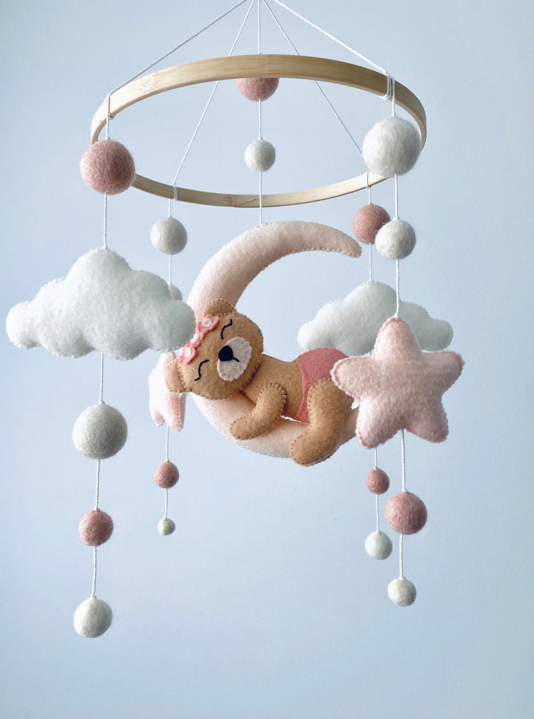 Woodland Mobile/ Baby Mobile Girl/ Teddy Bear Mobile on the Moon Mobile ...