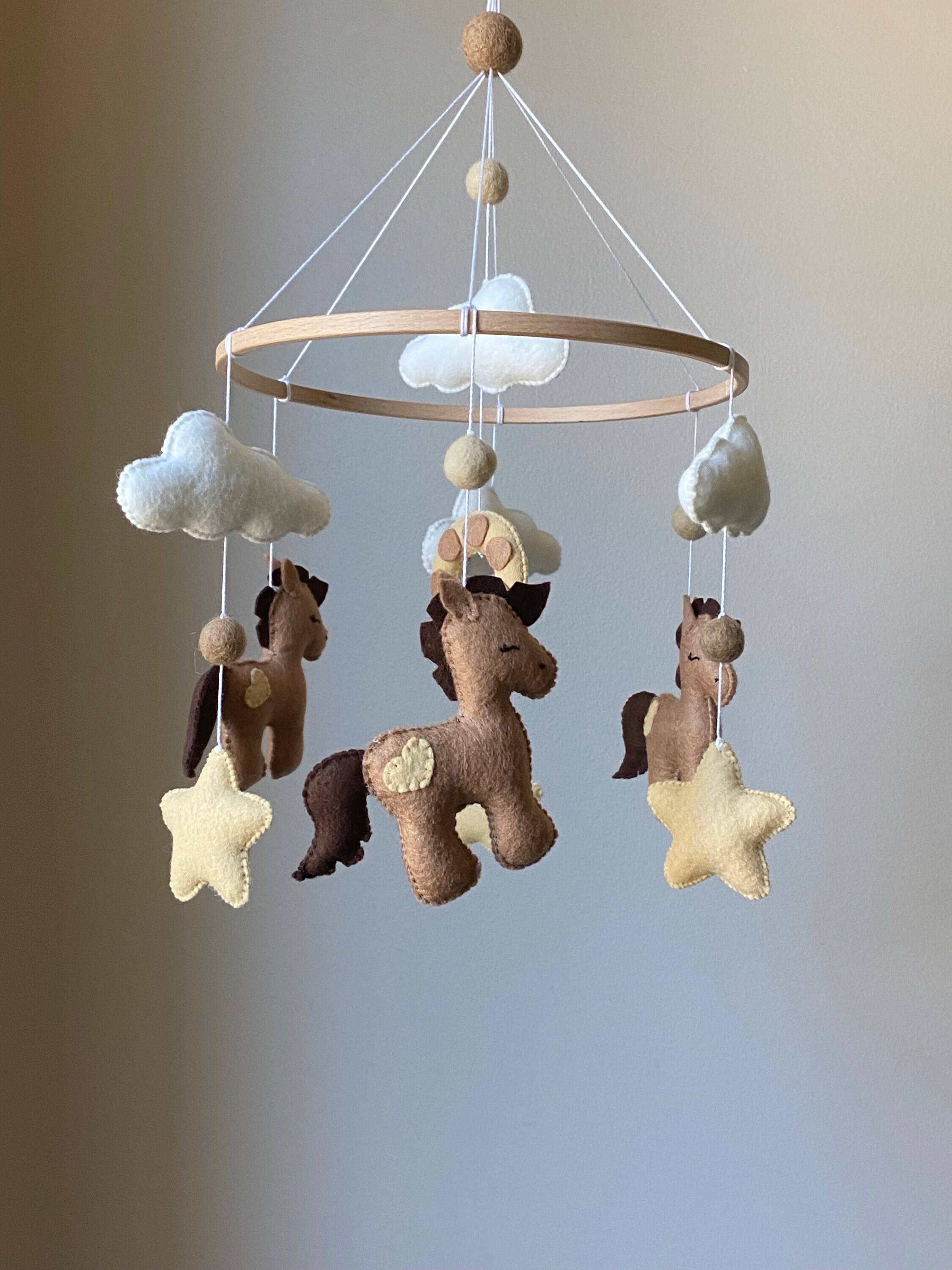 Horse Mobile Felt, Horse Baby Mobile for Neutral Nursery, Horse Crib ...
