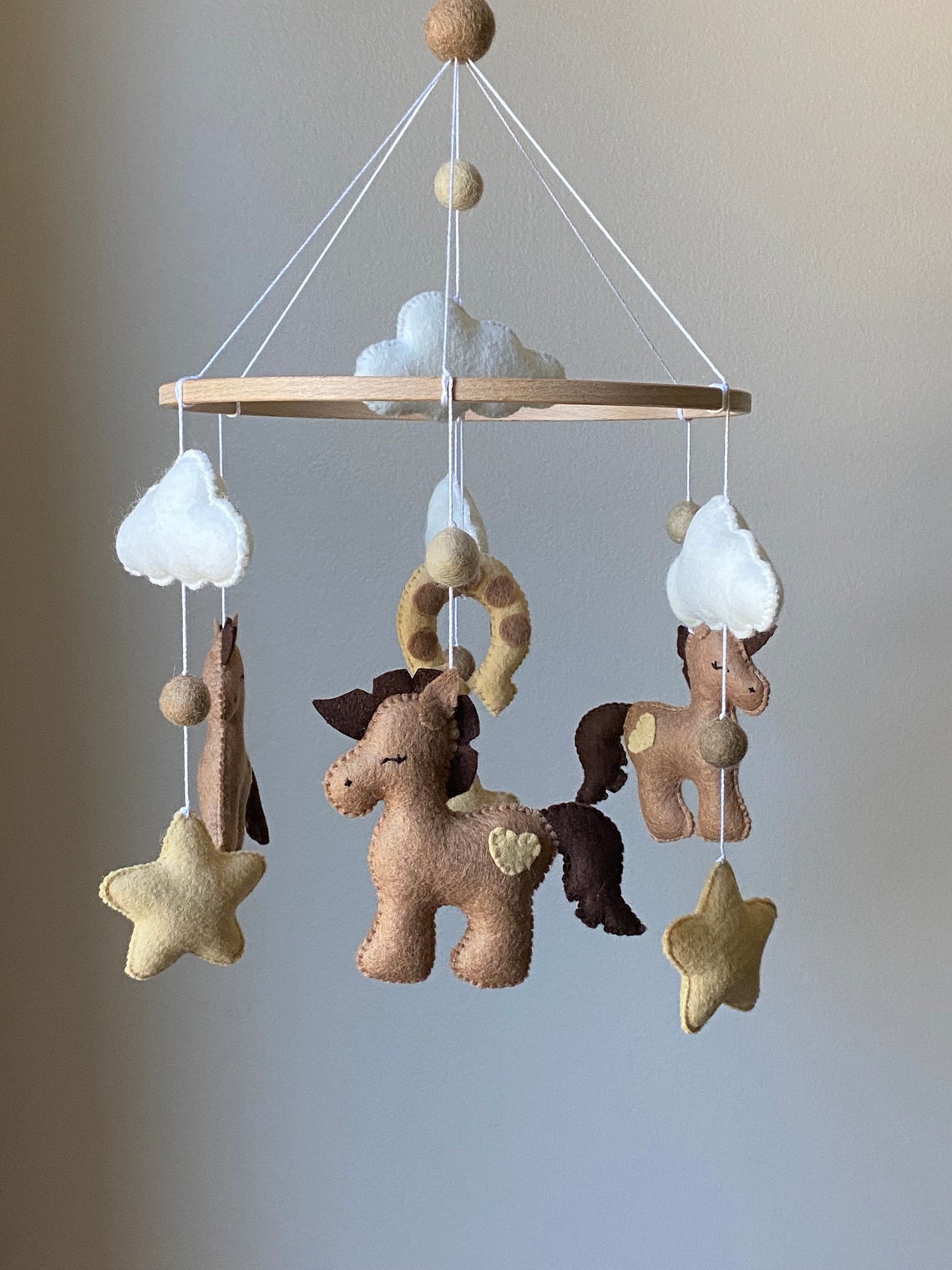 Horse Mobile Felt, Horse Baby Mobile for Neutral Nursery, Horse Crib ...