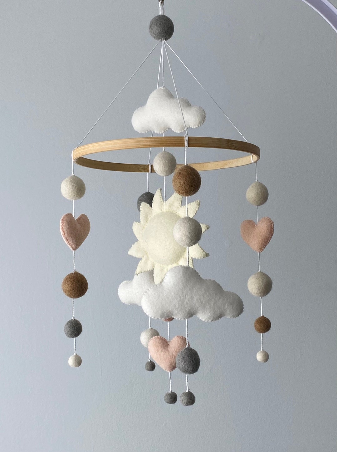 Sun Baby Mobile: Felt Nursery Decor With Clouds & Hearts - Etsy