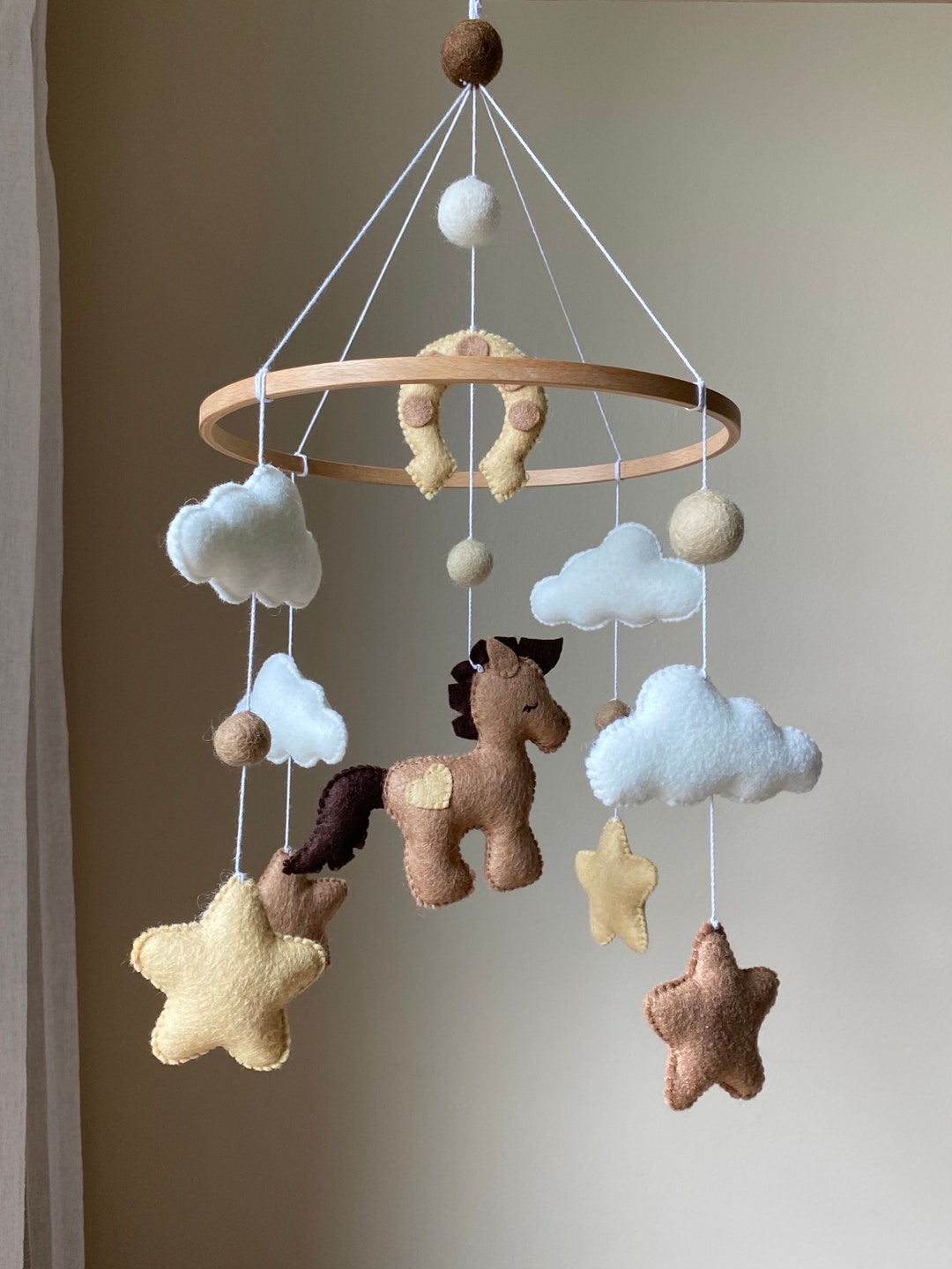Horse Mobile Felt, Horse Baby Mobile for Neutral Nursery, Horse Crib ...