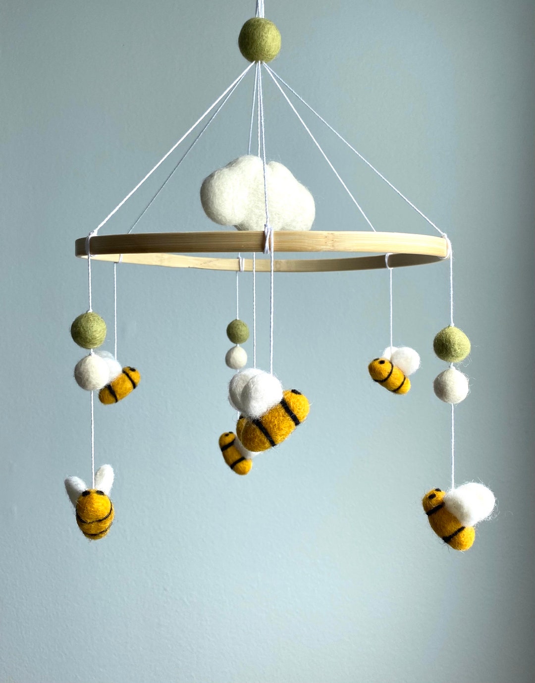 Garden Bee Mobile/ Woodland Mobile/bumble Bee Mobile/ Pom Pom Mobile ...