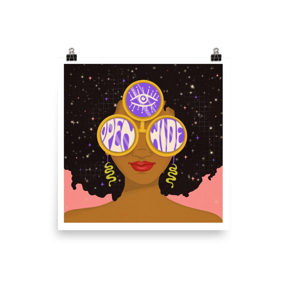Open Wide Third Eye Beautiful Woman Art Print Stay Woke Celestial Stars ...