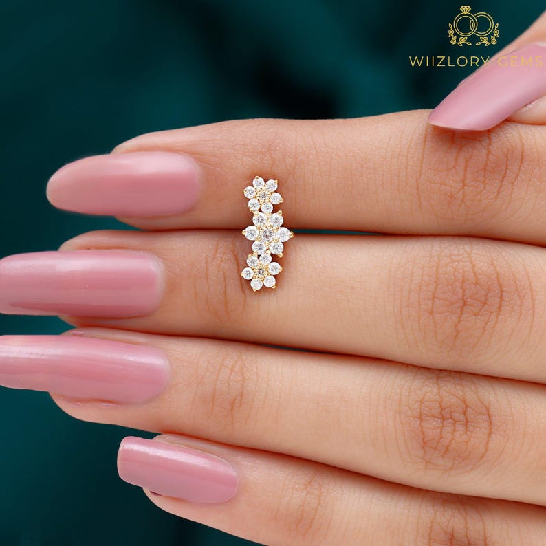 Buy 14k Gold Lab Diamond Flower Climber Earring, Triple Flowers ...