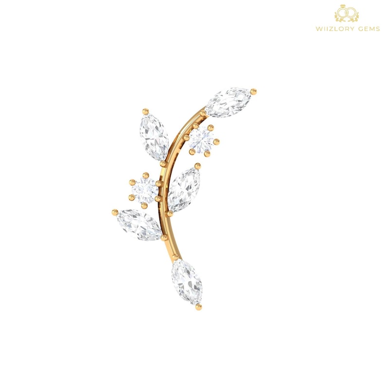 Moissanite Diamond Leaf Climber Earring, 14k Gold Helix Piercing ...