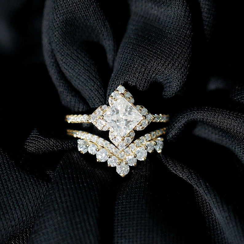 Buy Vintage Princess Cut Moissanite Bridal Set, Square Diamond Wedding ...