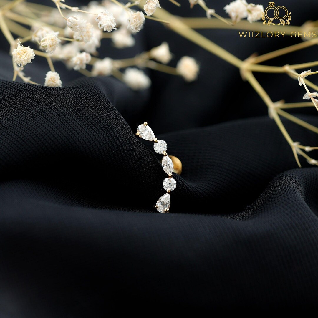 Lab Grown Crawler Earrings: 14K Gold Helix Piercing, Cluster Studs - Etsy