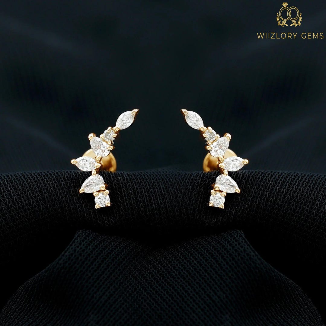 Buy Unique Lab Grown Diamond Ear Crawler Earring for Helix Piercing ...