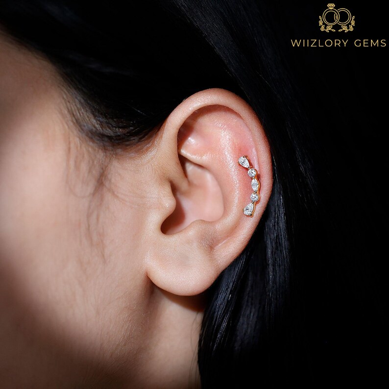 Buy Lab Grown Crawler Earrings: 14K Gold Helix Piercing, Cluster Studs ...