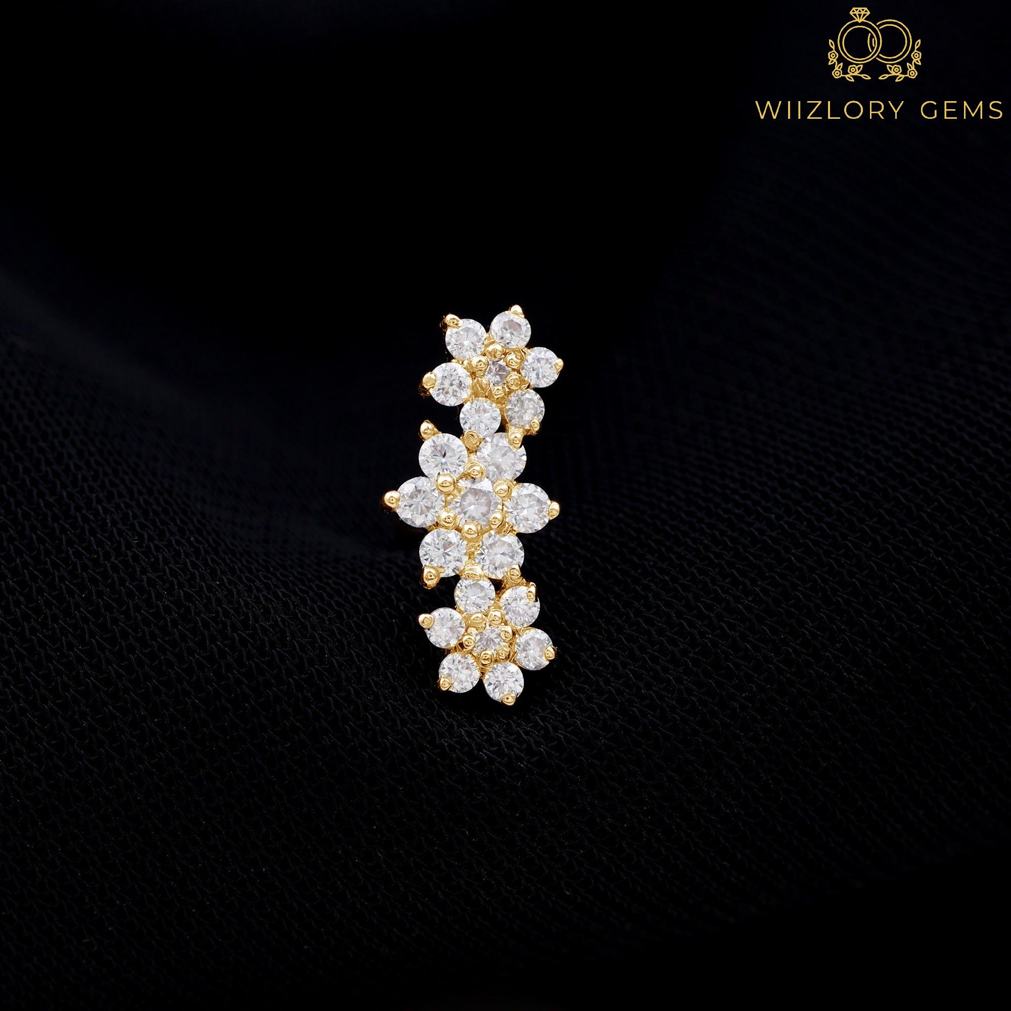 Buy 14k Gold Lab Diamond Flower Climber Earring, Triple Flowers ...