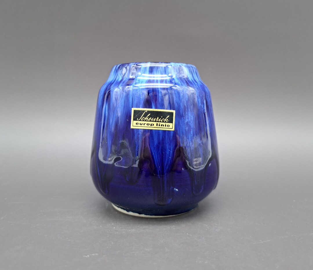 Vintage West German Scheurich Vase 552-7 MCM Design 1970s Blue Drip ...