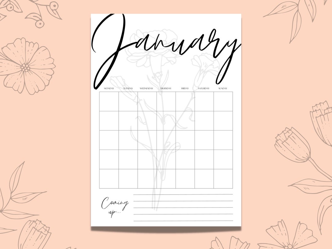 Floral Calendar Printable Birth Month Flower Calendar Digital Download ...