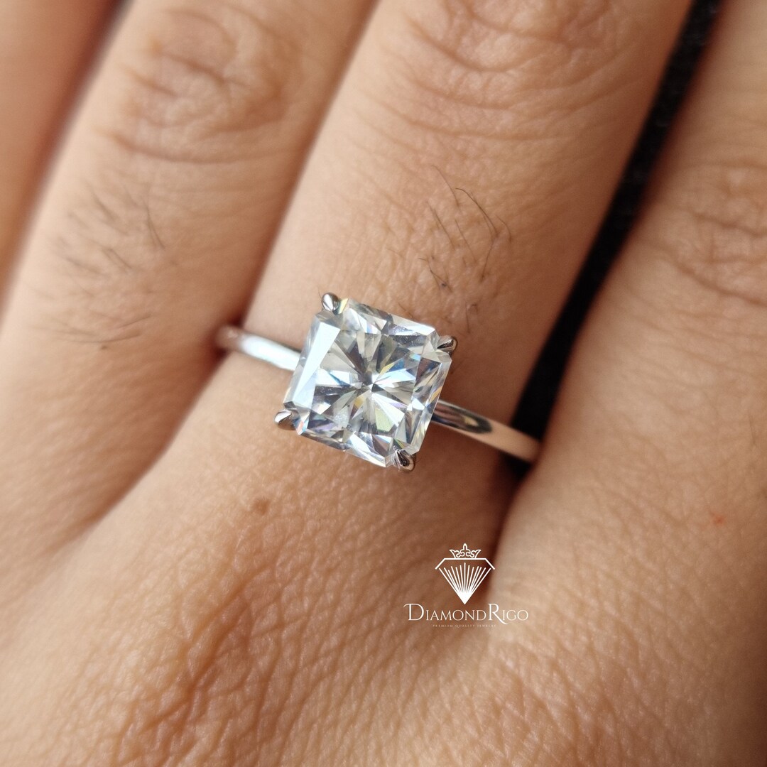 7.5mm Square Radiant Moissanite Solitaire Ring, Radiant Engagement Ring ...