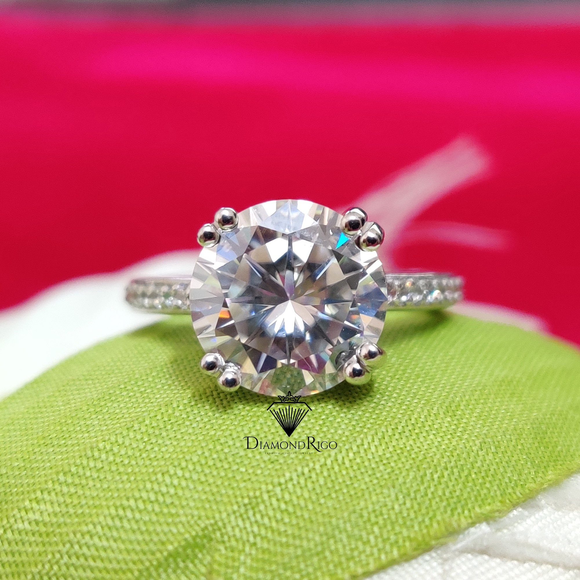 3TCW Moissanite Solitaire Engagement Ring Fancy Shank Woman | Etsy