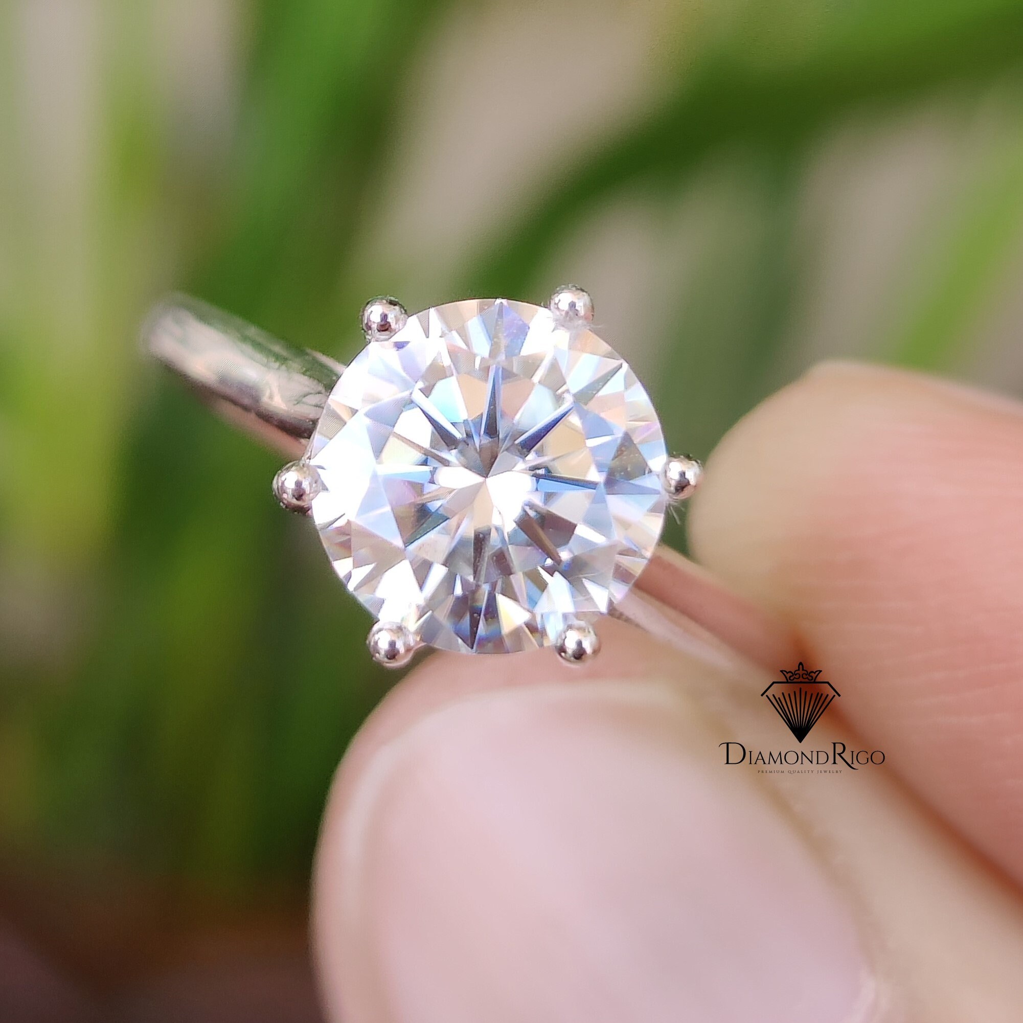 8.5mm Round Brilliant Cut Moissanite Ring 6 Prongs Dainty | Etsy