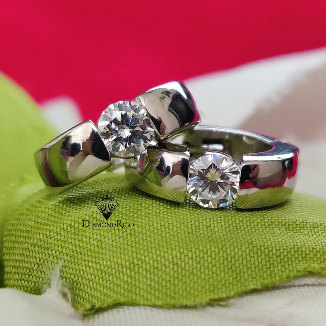 Open Bezel Dangle Drop Earring, 2TCW Round Cut Bezel Earring for Women ...