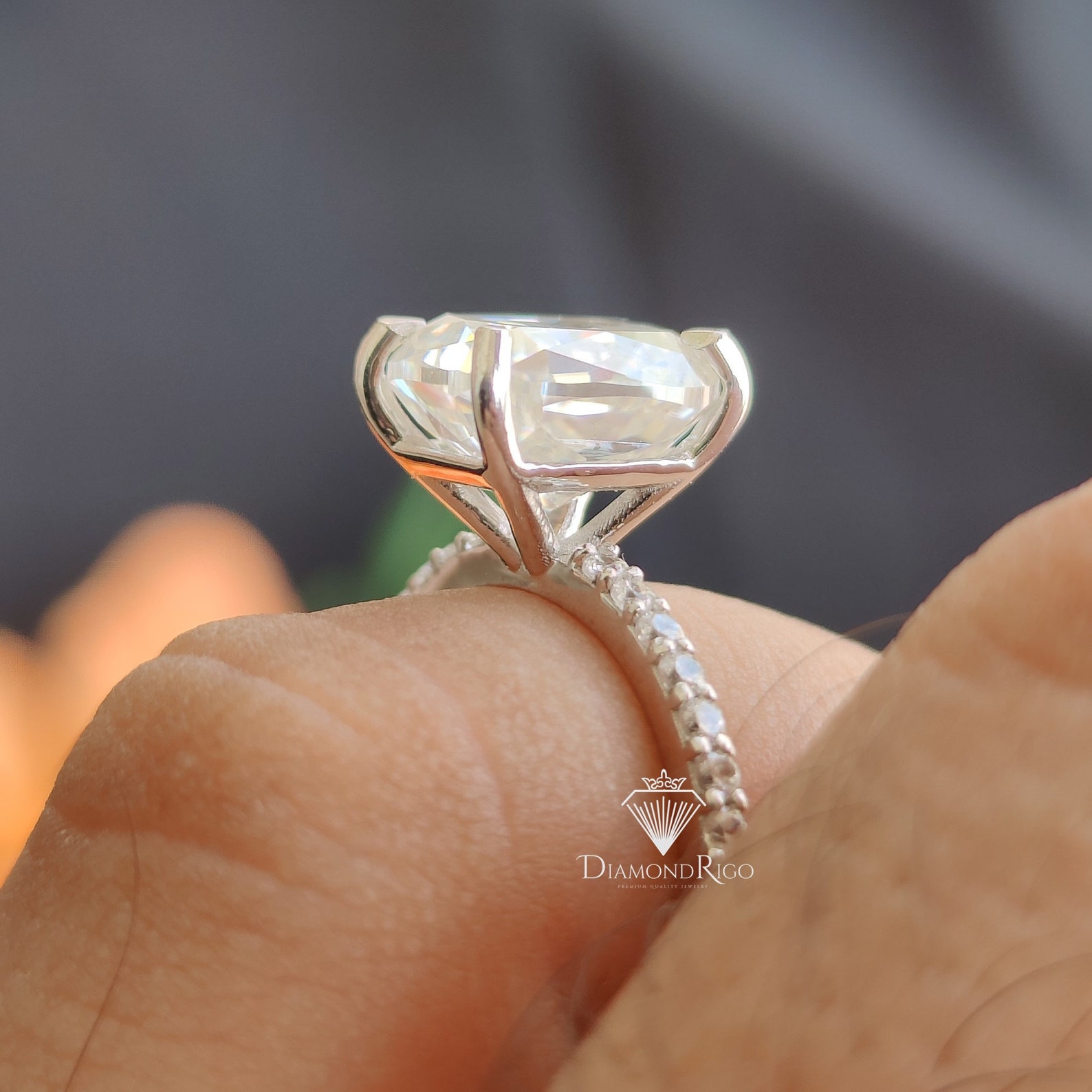 9x7mm Elongated Cushion Solitaire Engagement Ring Wedding | Etsy