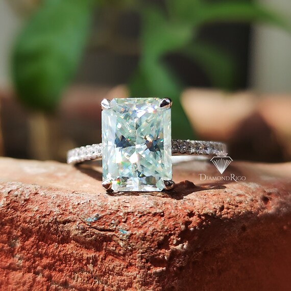 Light Blue Radiant Engagement Ring Moissanite Solitaire Ring - Etsy