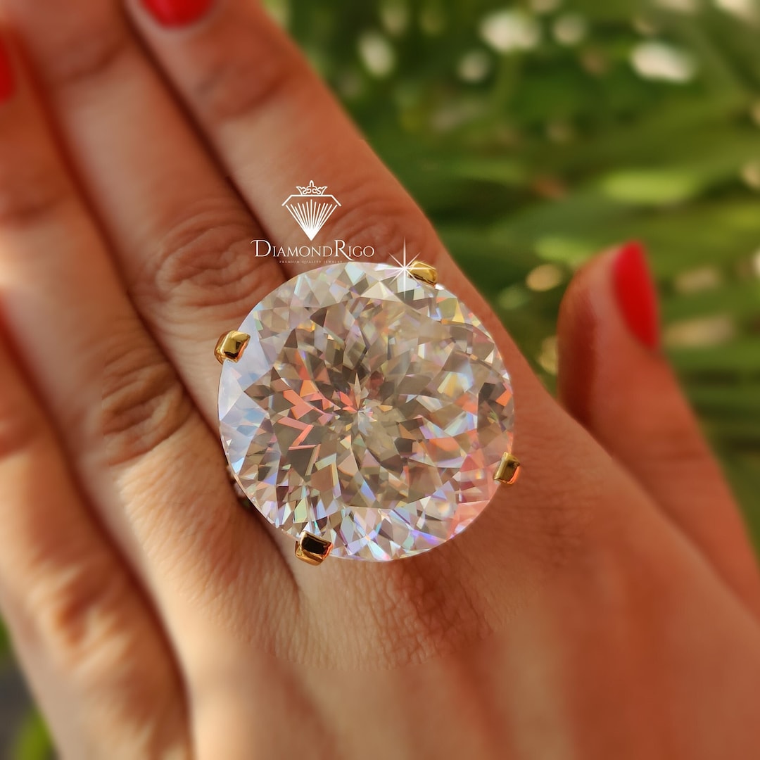100 CT Portuguese Cut Engagement Ring, Big Solitaire Moissanite Wedding ...