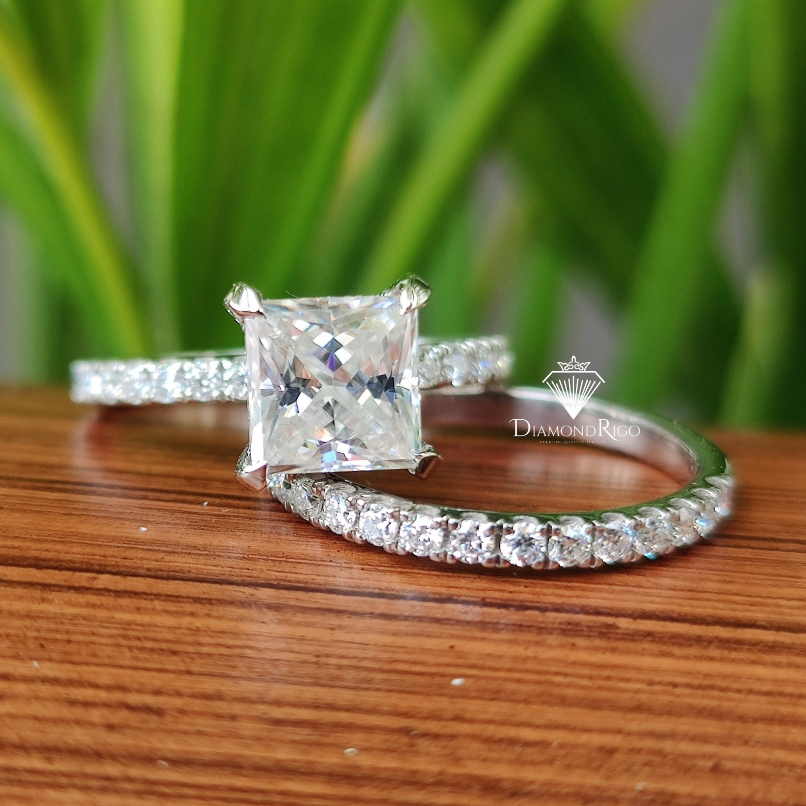 Princess Cut Moissanite Wedding Ring Set 3.35TCW Engagement | Etsy