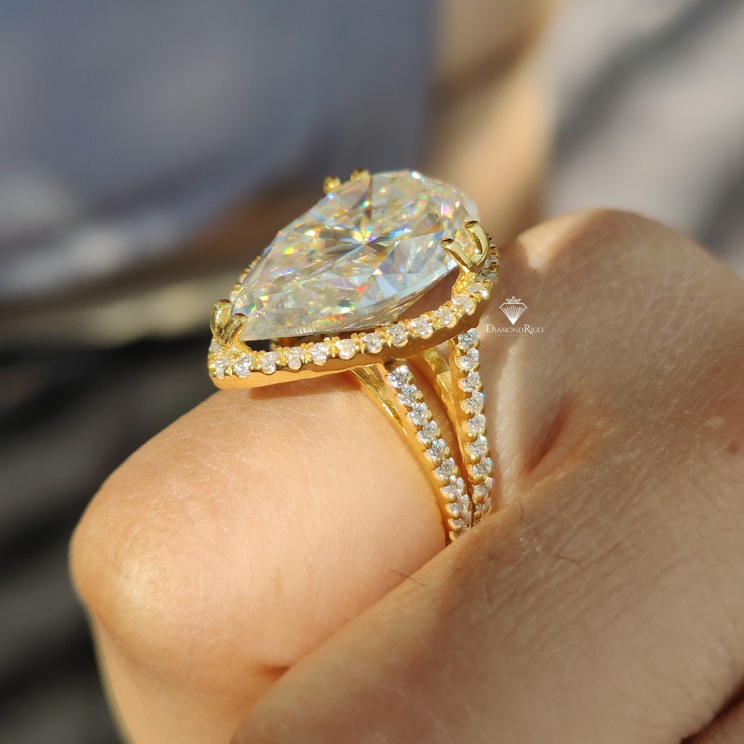 Pear Moissanite Engagement Ring, 20x14mm Big Moissanite Ring, Delicate ...