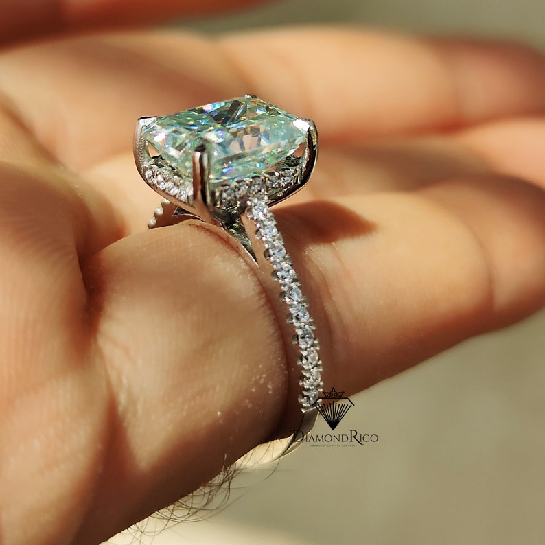 Light Blue Radiant Engagement Ring Moissanite Solitaire Ring - Etsy