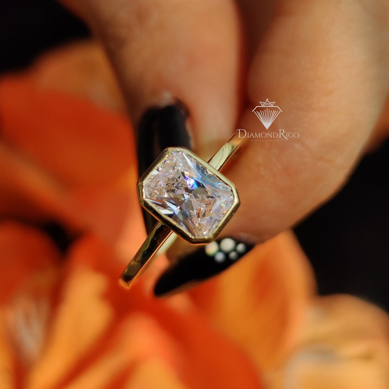 Bezel Set Radiant Cut Ring 2.05CT Moissanite Engagement Ring | Etsy