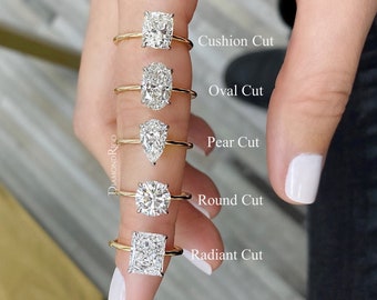 14K Solitaire Engagement Ring Moissanite 2ct 3ct Cushion Round Oval Emerald Radiant Pear Shape Ring 18K Gold Proposal Ring for Women