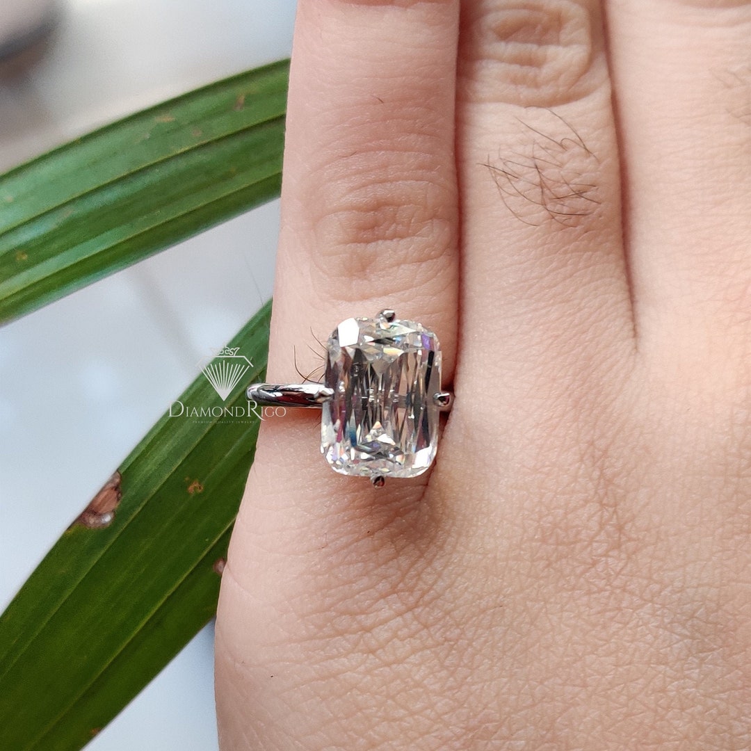 6CT Emerald Criss Cut Engagement Ring, 12x10mm Compass Set Moissanite ...