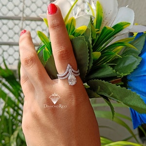 Chevron Pear Engagement Ring Set Accented Solitaire Wedding - Etsy