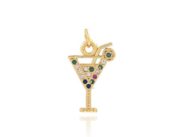 18K Gold Filled Cocktail Pendant,martini Drink Charms,wine Glass ...