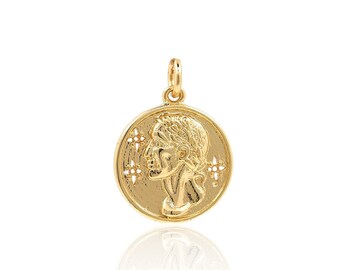 1PCS Round Portrait Pendant 18K Gold-filled Portrait Coin Medal Pendant ...