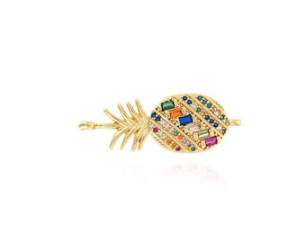 18K Gold Filled Pineapple Connector, Pineapple Connector, Micropavé CZ ...