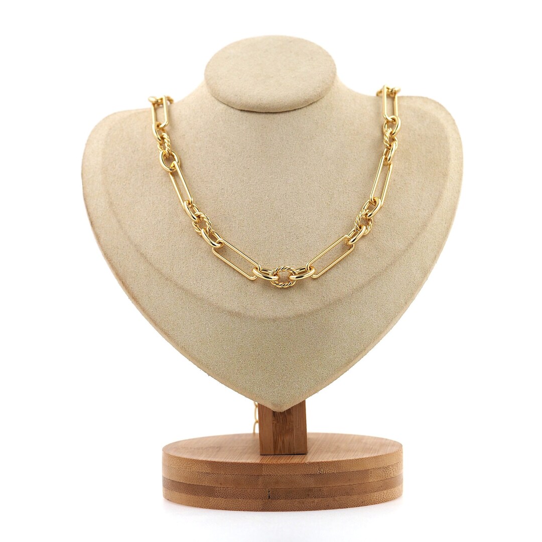 18K Gold Filled Rectangle Chain Necklace, Square Necklace, Chunky Gold ...