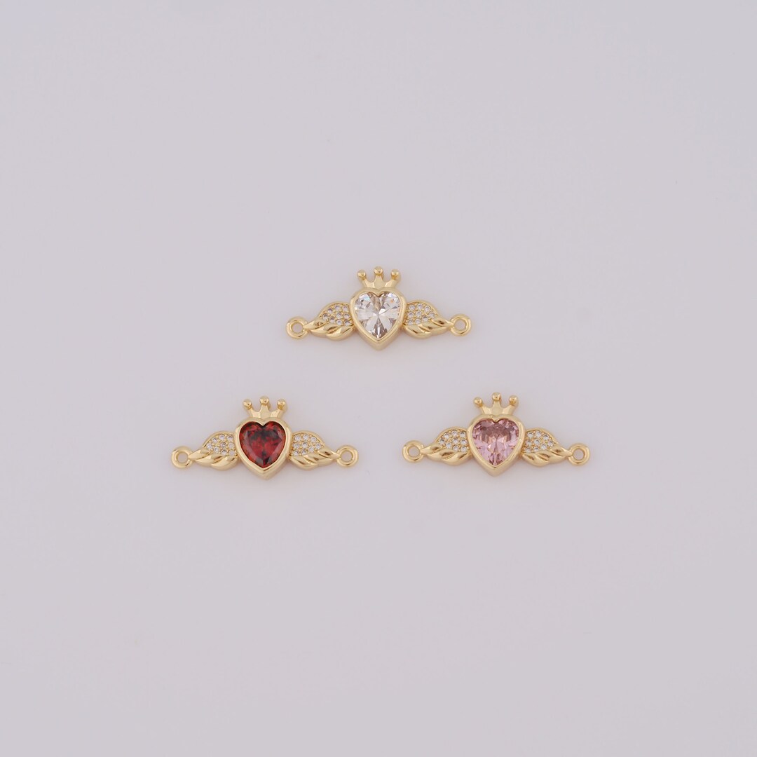 18K Gold Filled Heart Connector, Micro Pave CZ Wing Connector, DIY ...