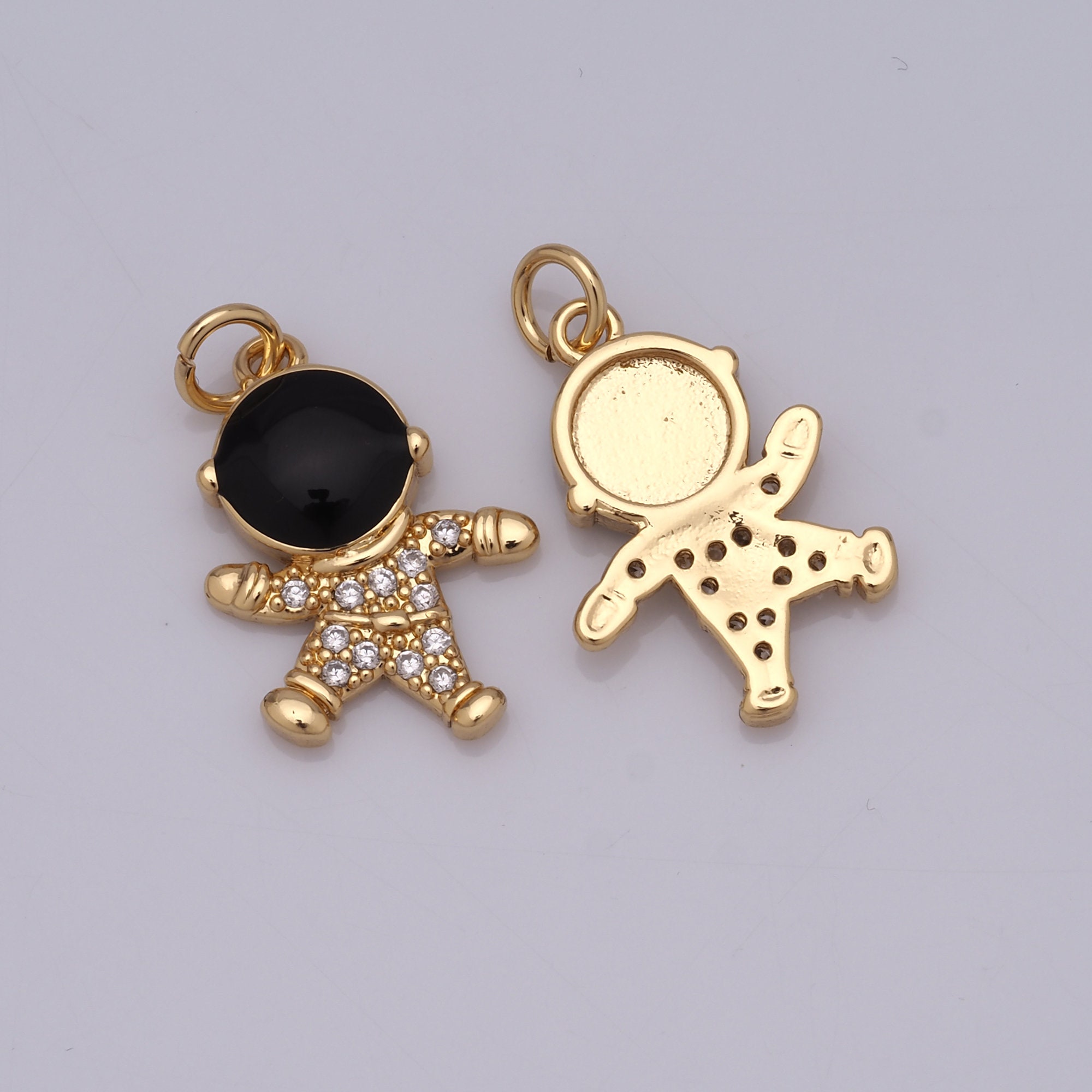 18K Gold Filled Astronaut Pendant, Micro Pave CZ Man Pendant, Celestial ...