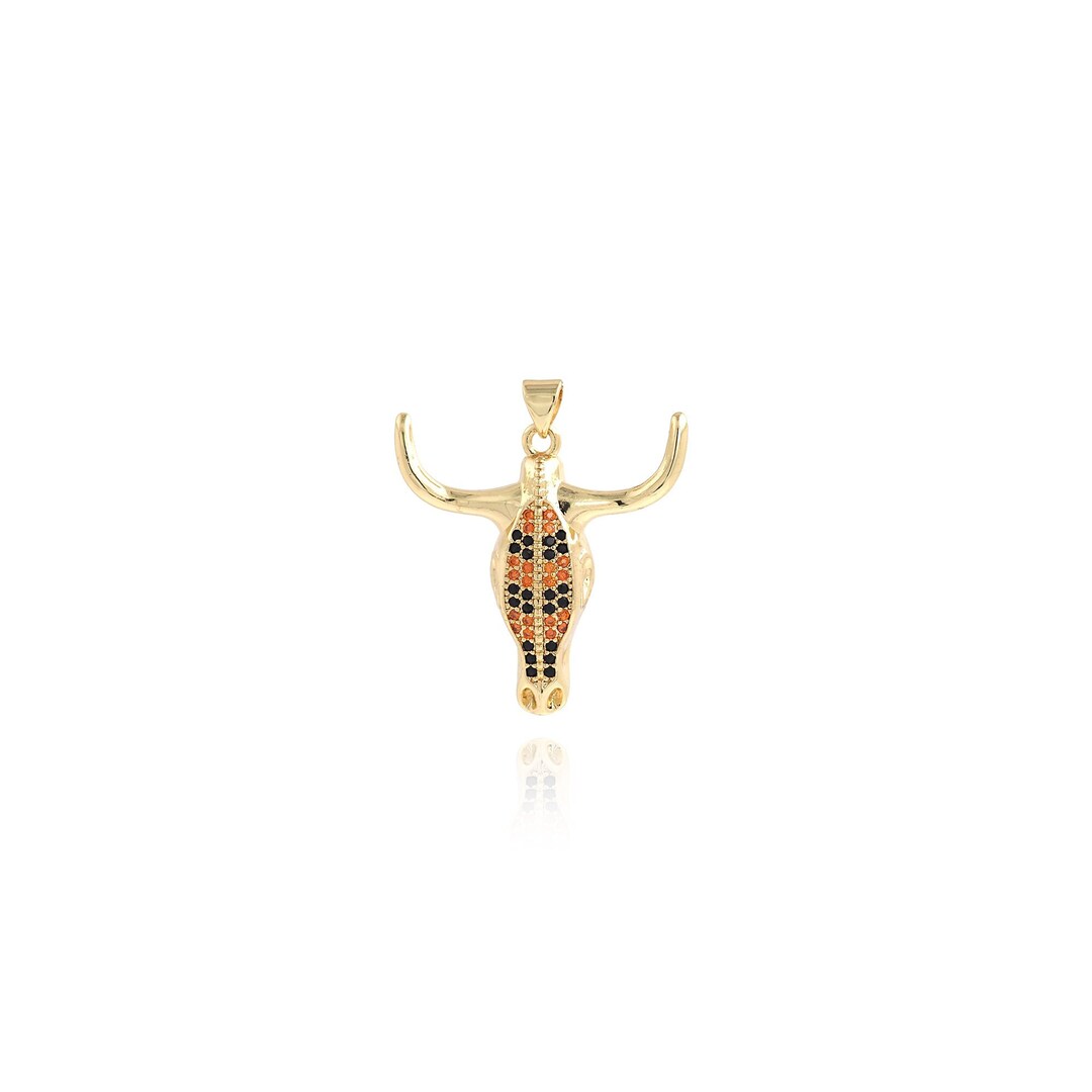 Micropave CZ Longhorn Cow Pendant 18K Gold Filled Buffalo Head Charm ...