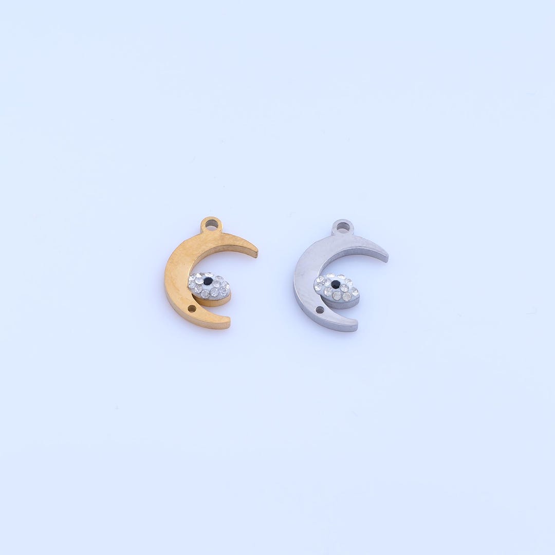 Stainless Steel Crescent Moon Pendant,micro Pavé CZ Celestial Charms ...