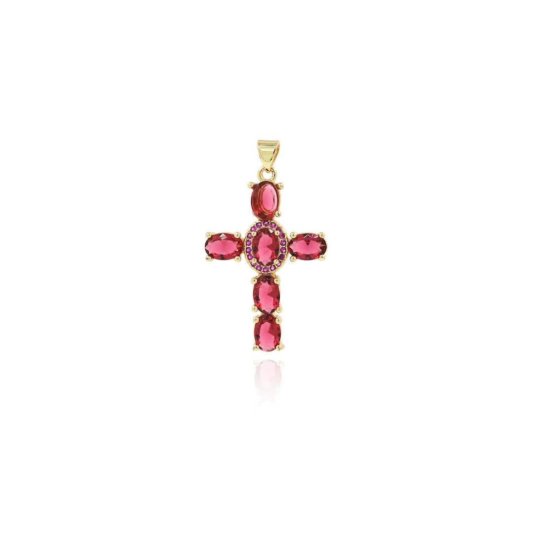 Colorful Crystal Cross Pendant Necklace, 18K Gold Filled Simple Cross ...