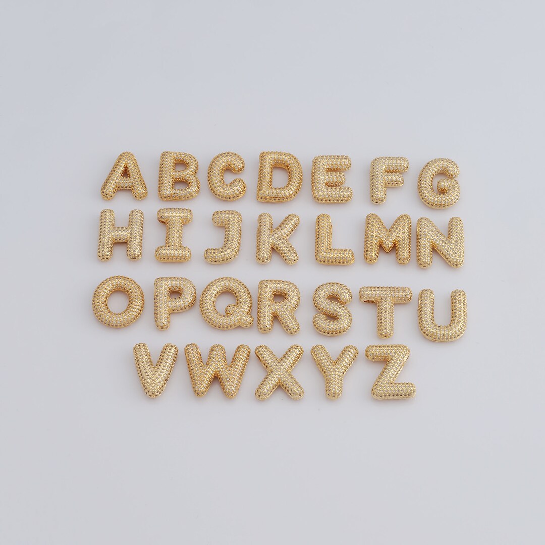 18K Gold Filled Letter Spacer Beads, Micro Pave CZ Initial Necklace ...