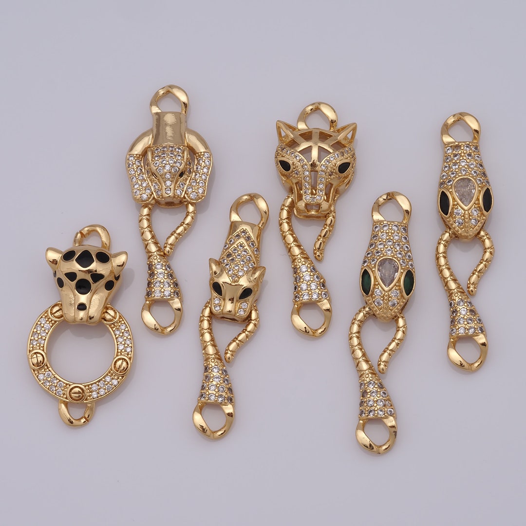18K Gold Filled Leopard Connector, Micro Pave CZ Snake Connector for ...