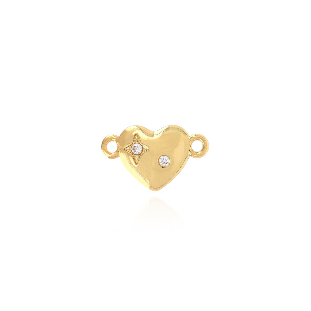 18K Gold Filled Heart Connector, Micropavé Cubic Zirconia Hollow ...