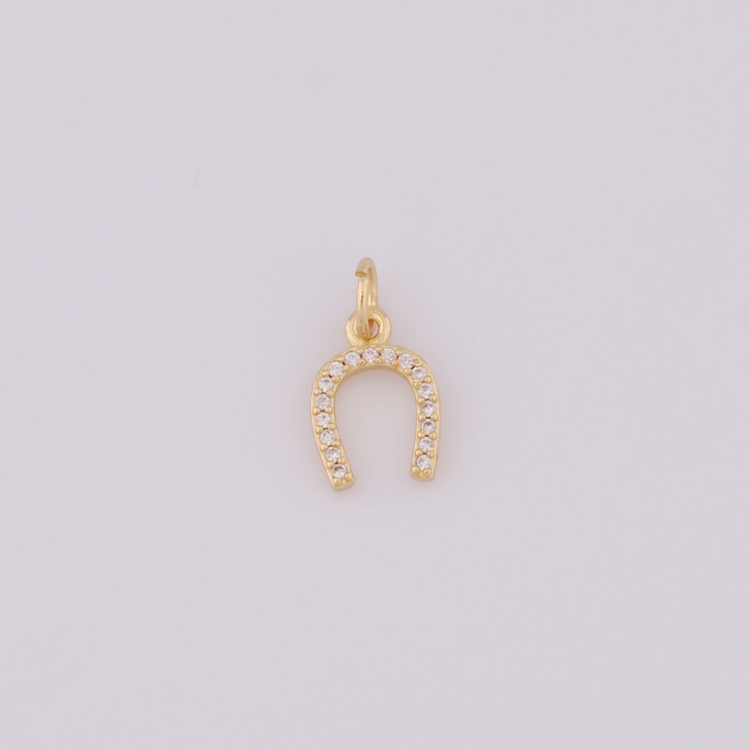18K Gold Filled U-shape Pendant, Micro Pavé CZ Absorbent Stone Charms ...