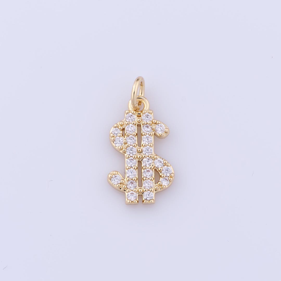 18K Gold Filled Money Symbol Pendant, Micro Pave CZ Money Symbol Charms ...